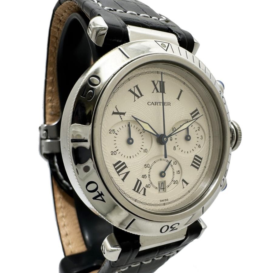 CARTIER Pasha 38mm Chronograph W31018H3 Quartz White Dial Leather Mens ...