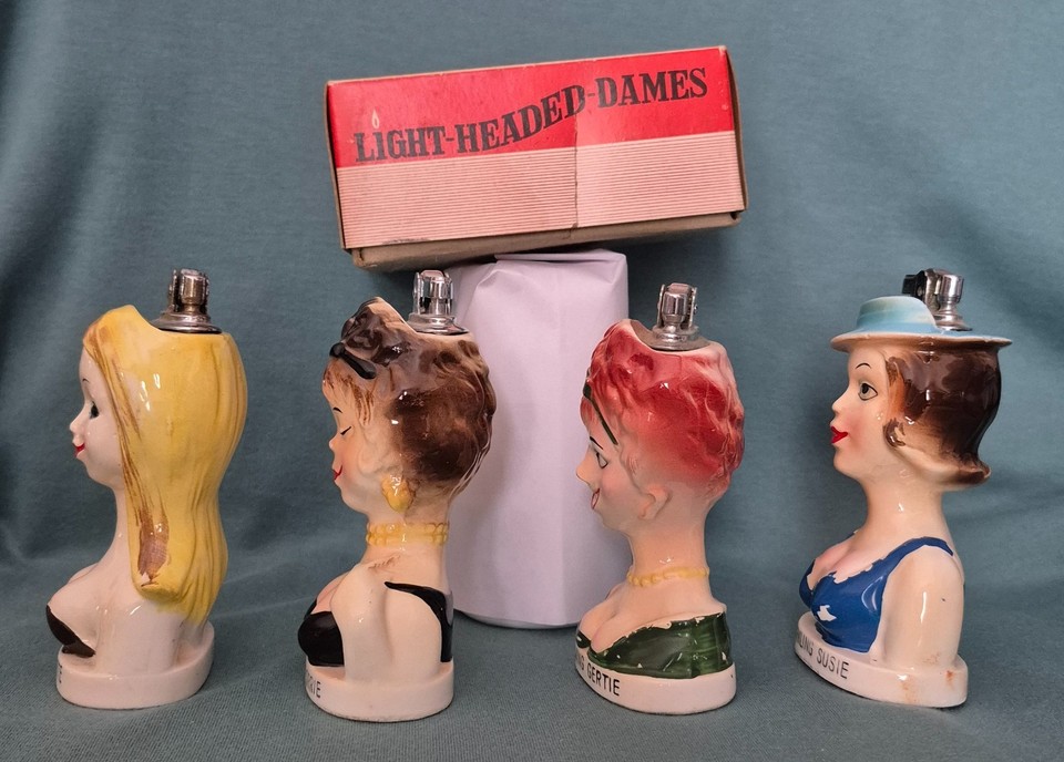SCARCE VINTAGE AMICO 4 MINI LADY LIGHTERS ORIGINAL BOX HEAD VASE ...
