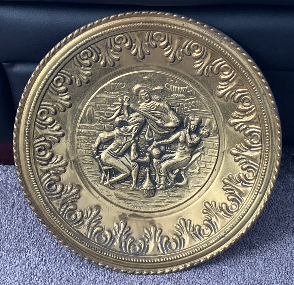 VINTAGE EMBOSSED BRASS 12” WALL PLATE -ENGLAND | eBay