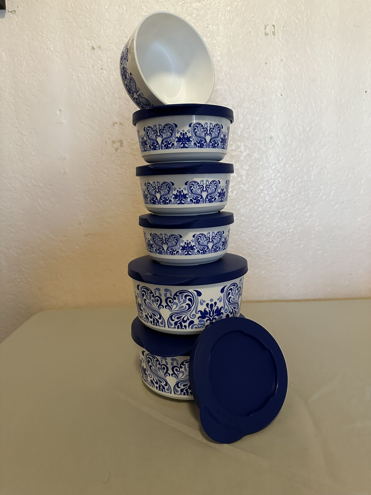Tupperware Talavera Design Canisters & Seals Set of Six Blue & White ...