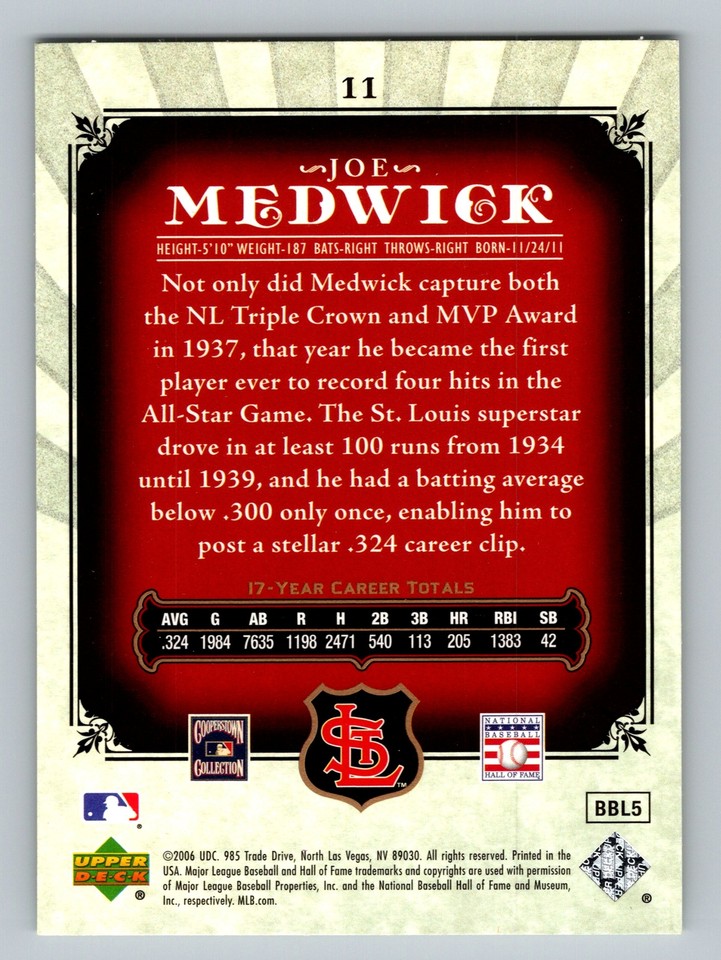 2006 SP Legendary Cuts #11 Joe Medwick Excellent | eBay