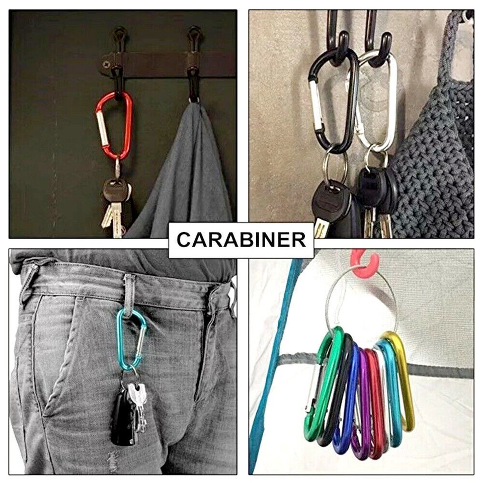 10/200 PCS Aluminum Carabiner D Shape Spring Clip Snap Key Hook ...