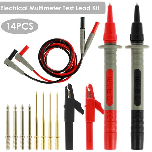 14Pcs Electrical Multimeter Test Lead Kit Probe Alligator Clips Set ...