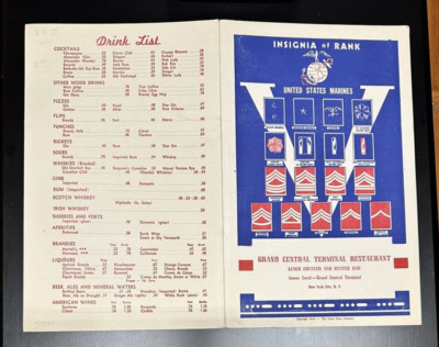 GRAND CENTRAL MENU New York, N.Y. Front to Back 1942 Oyster Bar | eBay
