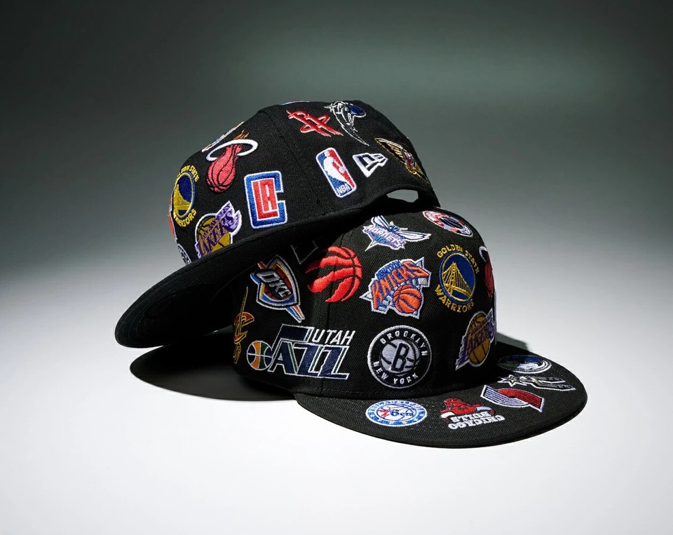 NEW ERA x NBA Collection 9FIFTY League Overload Black ALL OVER LOGO Cap ...