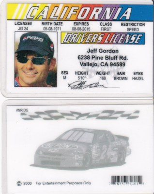 California Nascar Legend JEFF GORDON Drivers License FAKE ID card | eBay