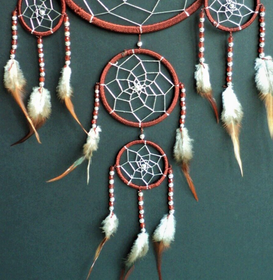 LARGE BROWN DREAM CATCHER 22 x 50cm TRADITIONAL STYLE APACHE INDIAN ...