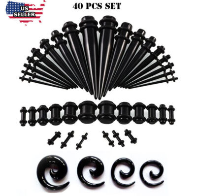 40Pcs Acrylic Ear Stretching Gauge Kit Taper Tunnel Plug 14G-00G ...