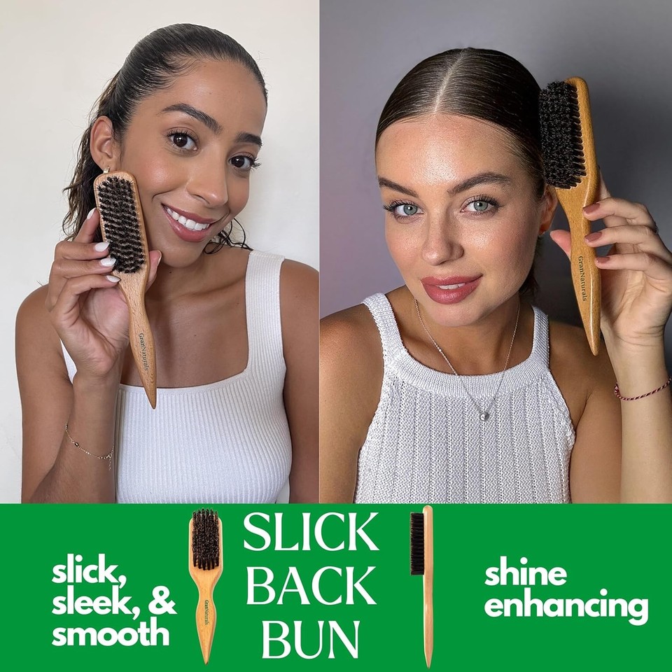 GranNaturals Boar Bristle Slick Back Hair Brush for Sleek Ponytail Bun ...