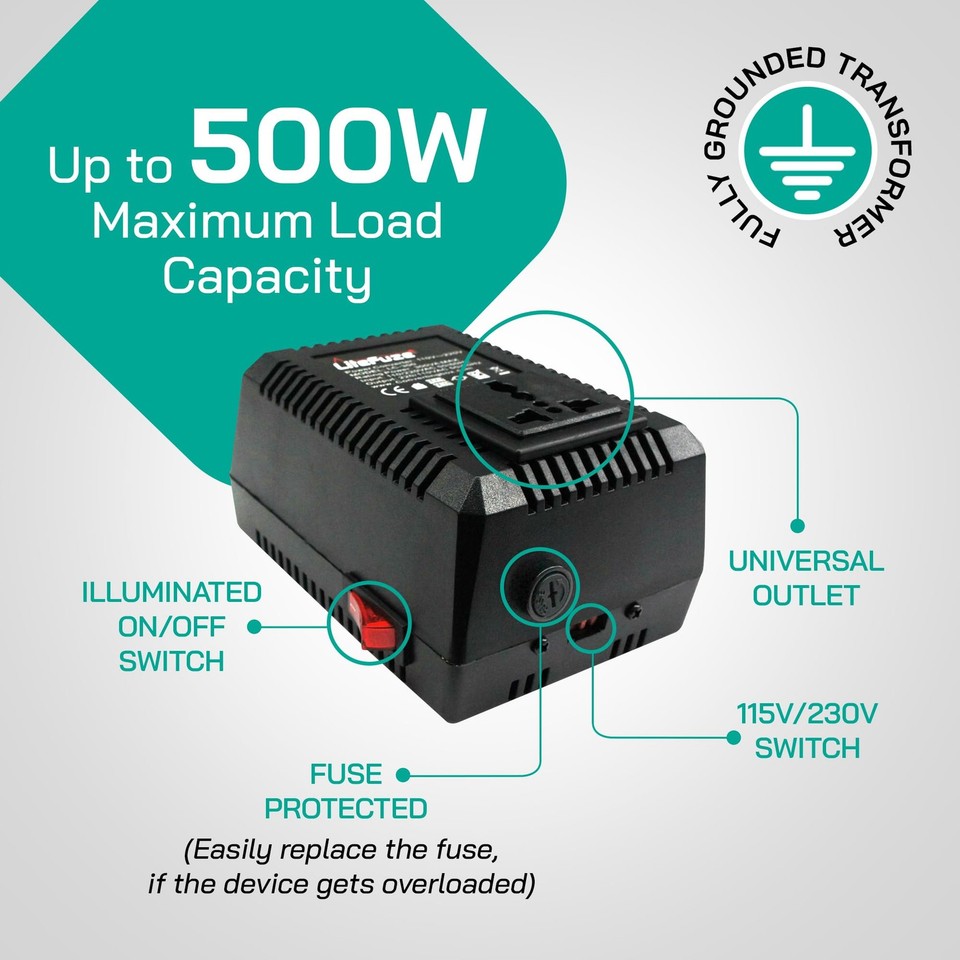 500 Watt Step Up/Step Down Travel Voltage Converter, 220/110v to 110 ...