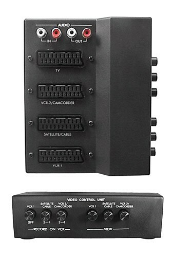 SCART 3 Way Switch Box with seperate stereo audio IN/OUT phono/RCA ...