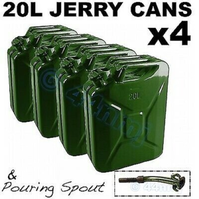 4 BRAND NEW Army Issue JERRY CANS 20lt x 4 & FREE SPOUT | eBay
