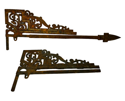 Lot of 2 antique ornate Curtain Rods Cast iron Swing Arm extendable c ...