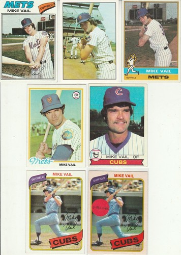20 MIKE VAIL different cards lot RC 1975 - 1984 Mets Cubs Reds Expos ...