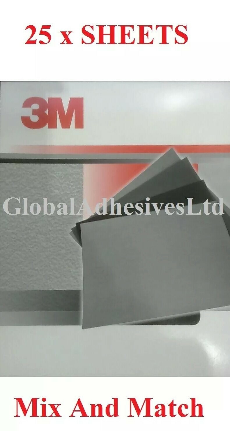 25 x 3M WET & OR DRY SAND PAPER MIX AND MATCH GRITS SANDPAPER 25 SHEETS ...