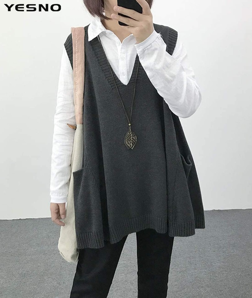 YESNO Women Loose Swing Chunky Cotton Cute Sweater Vests Medium, Wm9 ...