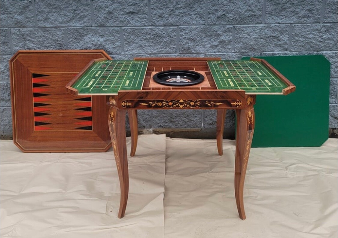 Italian Inlaid Wood Game Table VINTAGE ITALIAN INLAID Gaming Table