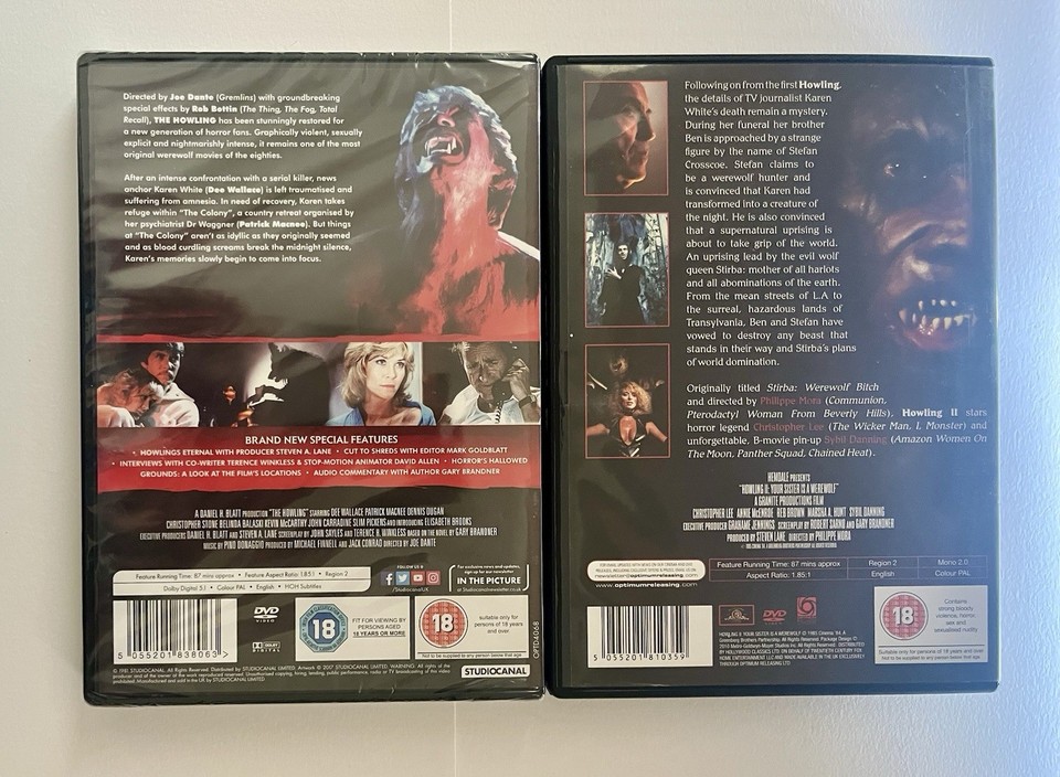 The Howling + Howling II DVD, 1 & 2, Joe Dante Christopher Lee ...