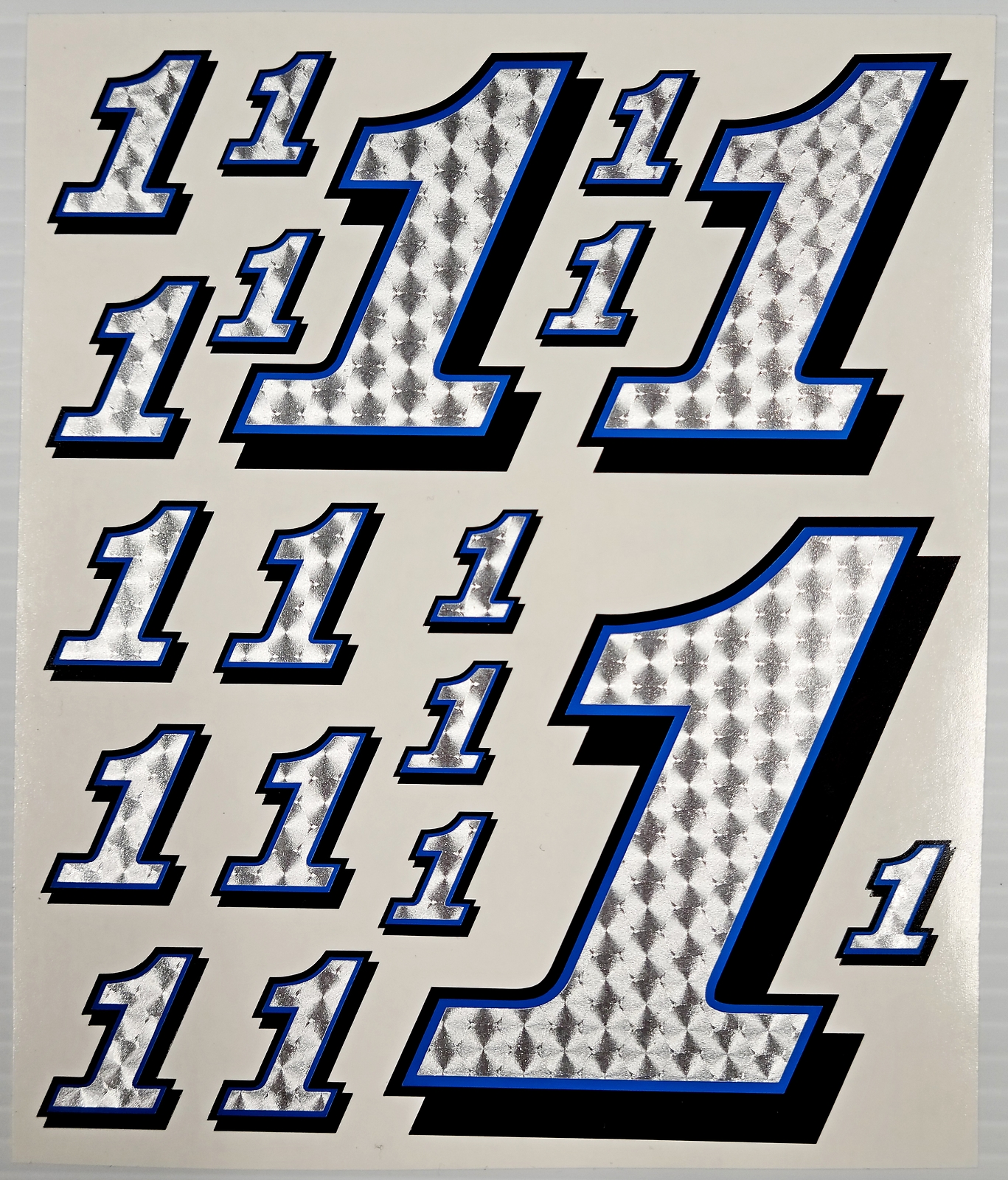 Racing Numbers 1 Decal Sticker Silver Engine Turn Blue Black 1/8 1/10 ...