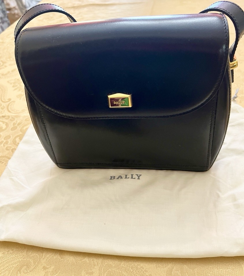 Authentic BALLY VINTAGE Black Leather Hard Shell Shoulder Bag | eBay