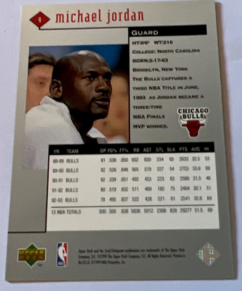 1999 UPPER DECK BLACK DIAMOND CHICAGO BULLS MICHAEL JORDAN CARD #9 NM ...