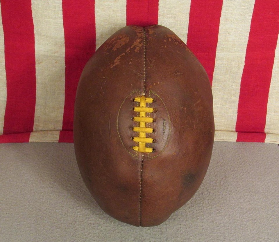 Vintage 1940s Brown Genuine Leather Rugby Ball with Laces Great Display ...