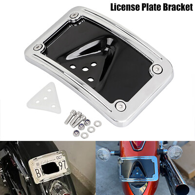 Chrome Curved Laydown License Plate Bracket For Harley 3 Hole Mount ...