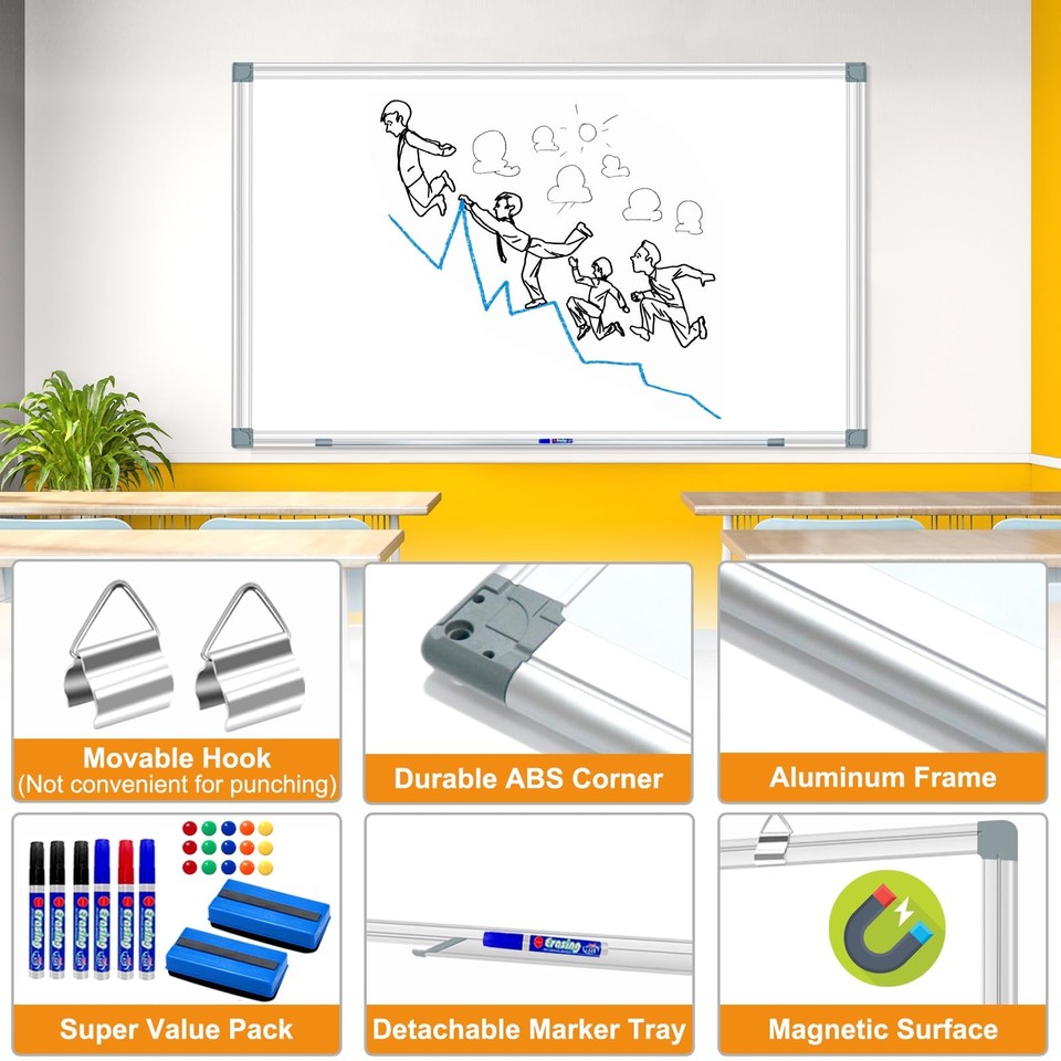 Large Magnetic Dry Erase Whiteboard, 60"X40" White Board for Wall with ...