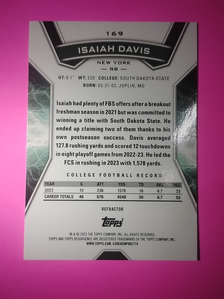 2024 Topps Resurgence - Rookies Isaiah Davis #169 Refractor (RC) | eBay