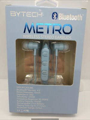 Brand New Bytech Metro Bluetooth Wireless Stereo Earbuds Headphones ...