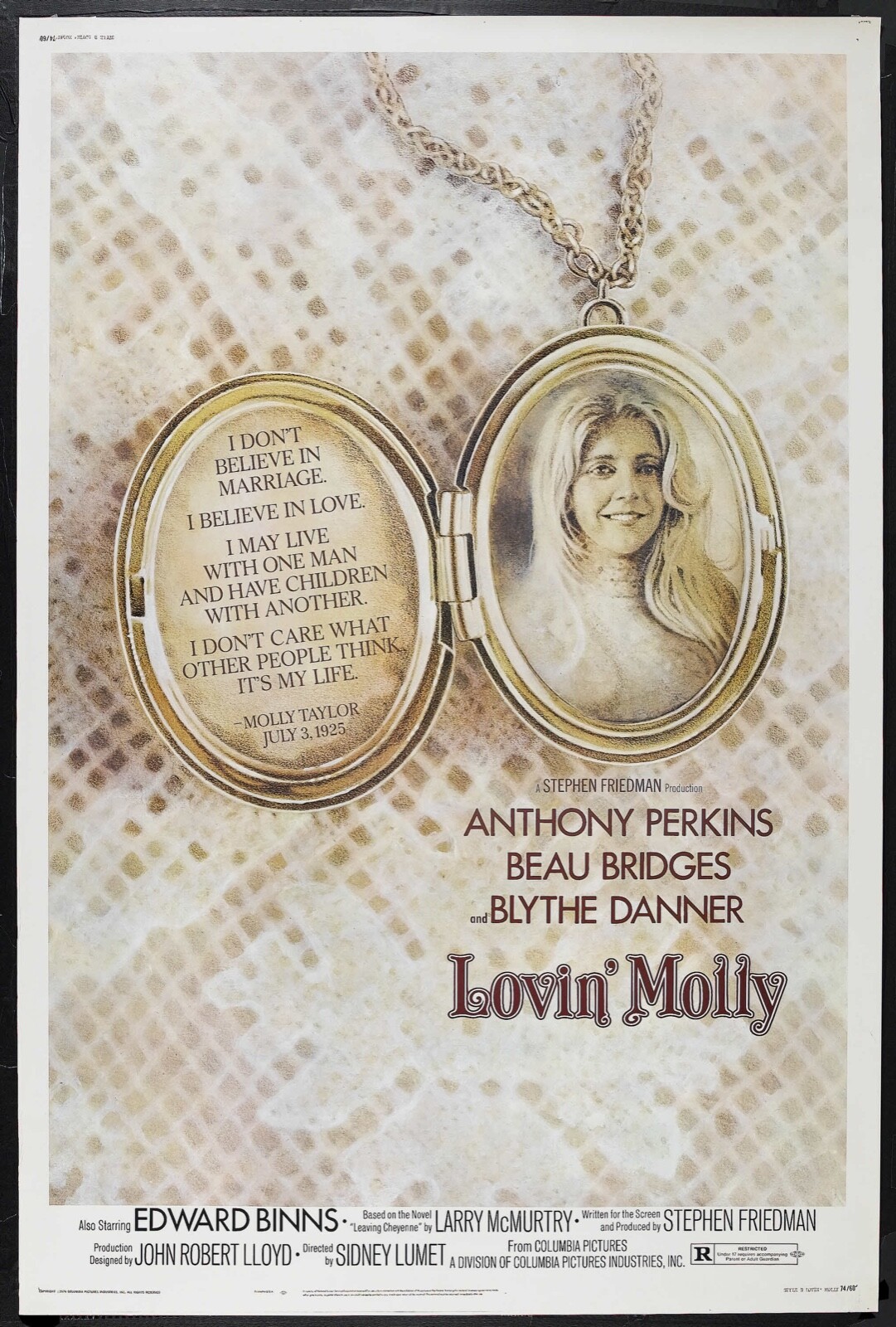 LOVIN' MOLLY - 40x60 Original Movie Poster RARE 1974 ROLLED Blythe ...