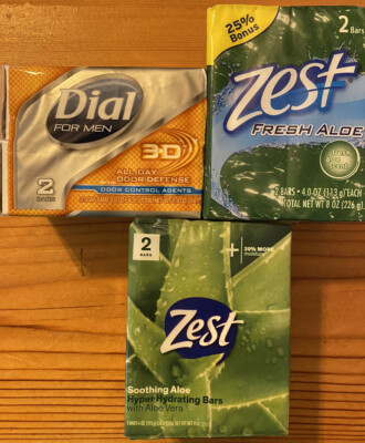 DIAL 3D, ZEST FRESH ALOE, SOOTHING ALOE Scent Bar Soaps Total Six (6 ...