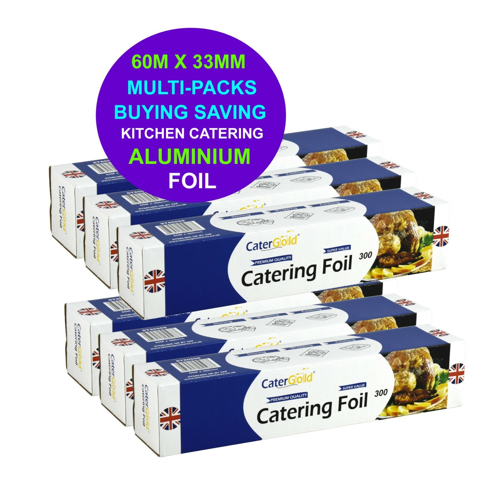 Catering Kitchen Foil Aluminium Wrapping Baking Tin Foil Wrapping 60M x ...