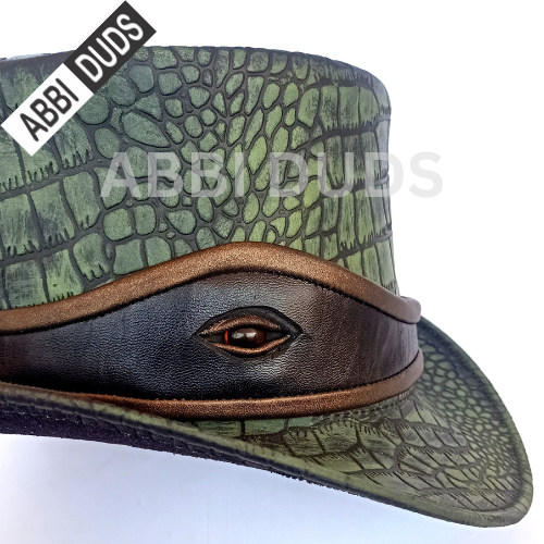 Steampunk Leather Top Hat Green & Black, El Dorado Hat With Eye Band ...