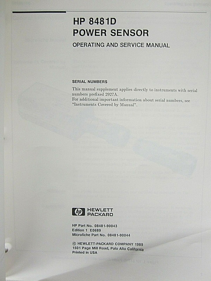 HP 8481D Power Sensor Operating & Service Manual 08481-90043 | eBay