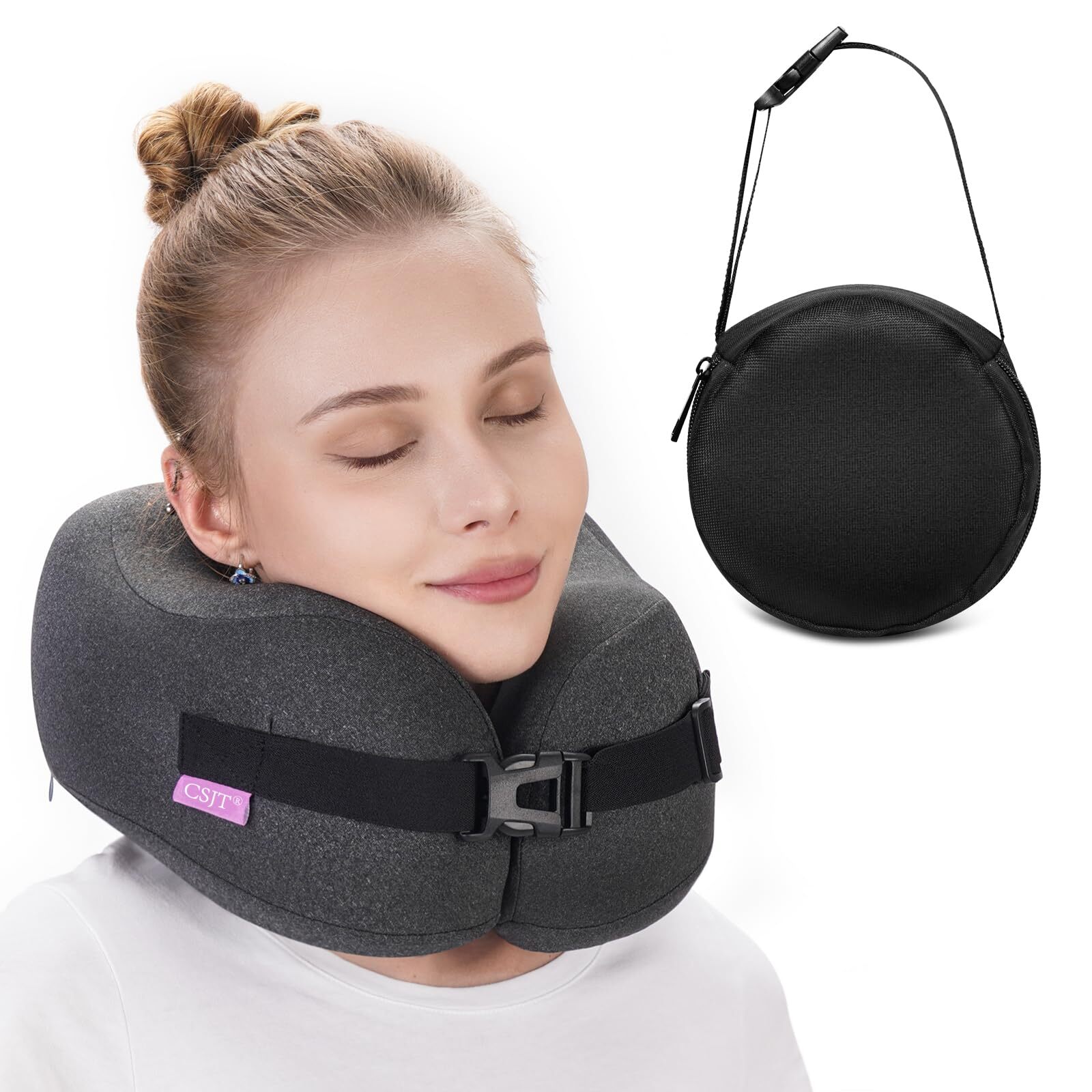 CSJT Travel Pillow Vac Compressed Memory Foam Neck Pillow Airplane ...