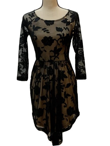 Mimi Chica Womens Lace Over Dress Side Zip Black Lined 3/4 Sleeve Size ...