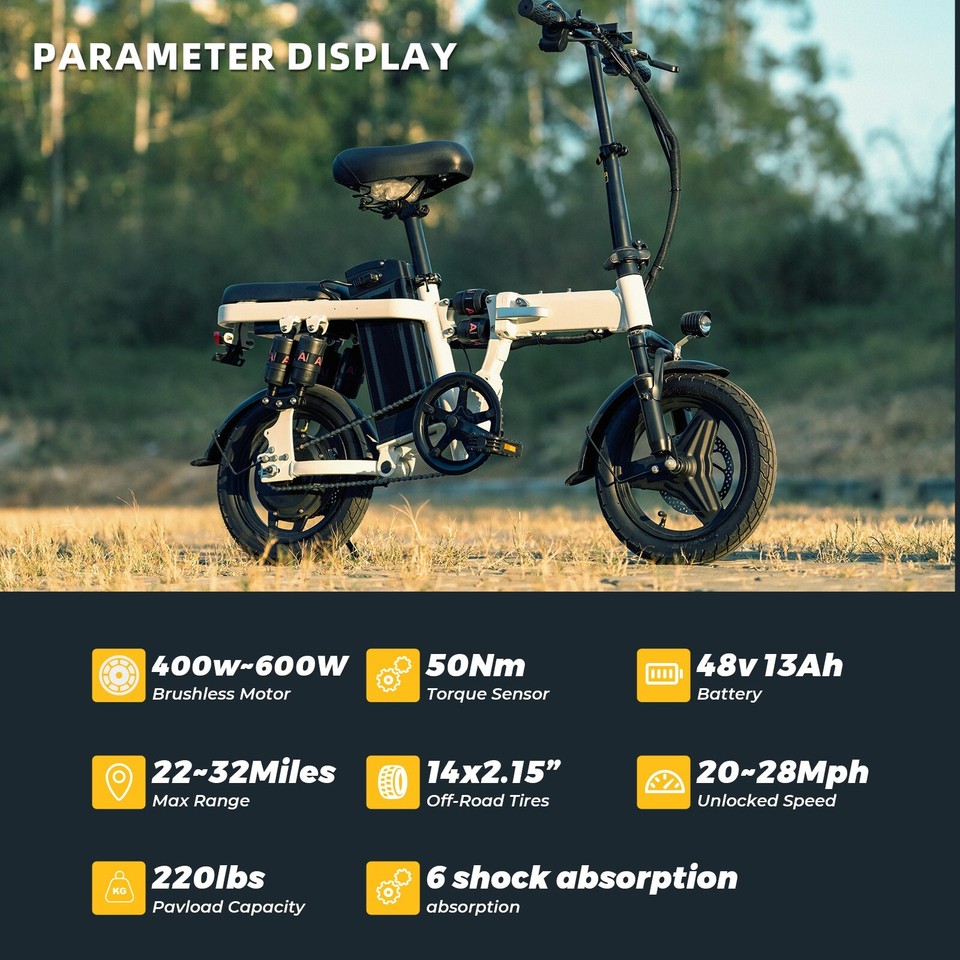 Hikeep 400W 48V 13Ah 14inch Electric Folding Bike mini City E-Bike for ...