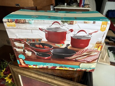 The Pioneer Woman Fancy Flourish Aluminum Nonstick 19-Piece Cookware ...