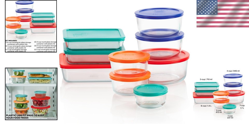 Color-Coded Airtight Glass Storage Containers, 18-Piece | eBay UK