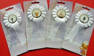 First 1st Holy Communion Rosette. White satin rosette for First ...