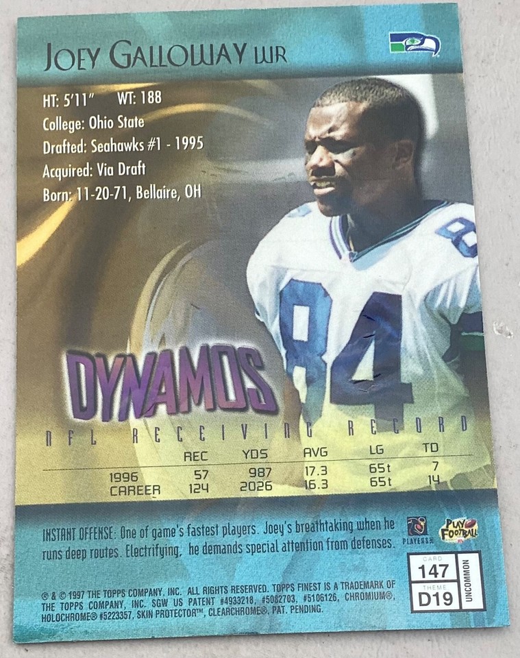 1997 Finest Embossed Dynamos Joey Galloway-Uncommon-Seahawks-OSU ...
