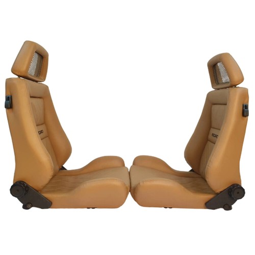 Authentic Recaro LX Tan Leather Net Headrest Front Seats PAIR OF RACING ...