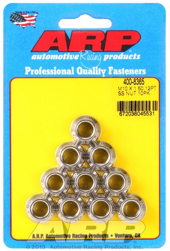 ARP 12-Point Nut Polished S/S 10mm X 1.50 Thread 12mm Socket 10-Pack ...