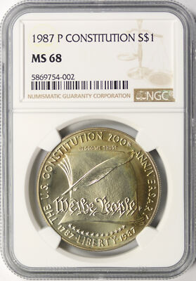1987-P Constitution $1 Silver Dollar Commemorative NGC MS68 Color ...