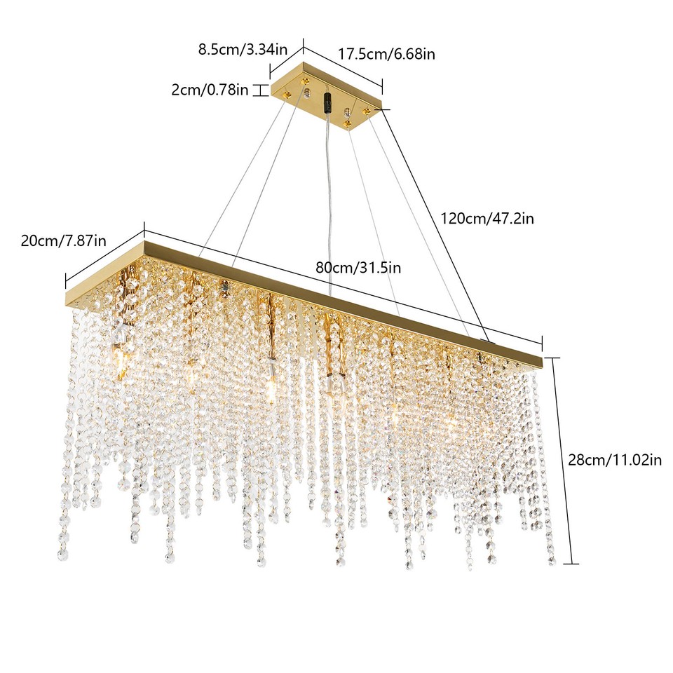 Modern Rectangular Rain Drop Crystal Chandelier Ceiling Light Pendant ...