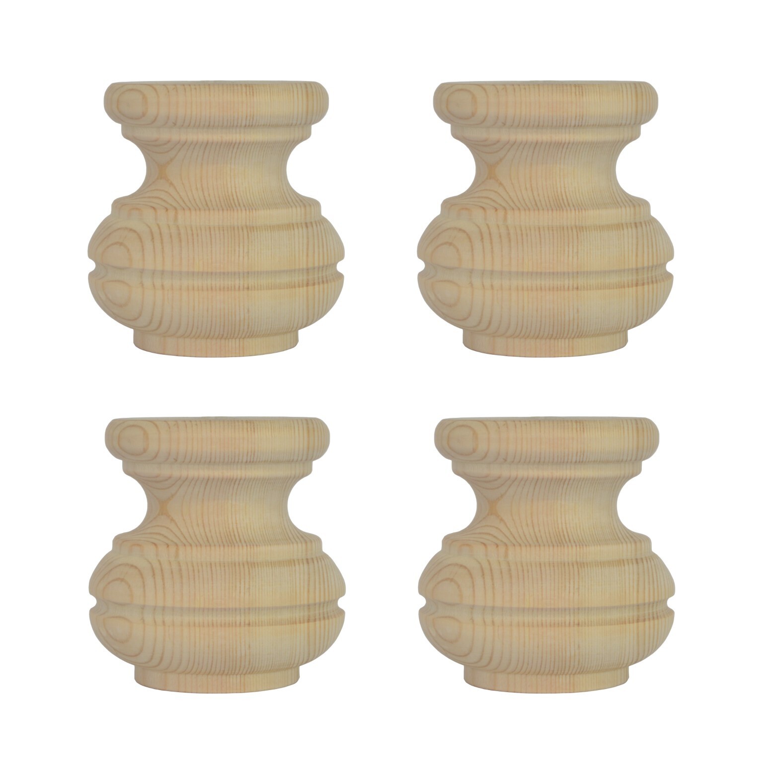 Pack of 4 Tall Wooden Pine Wood Furniture Bun Feet 80mm Dia 85mm High ...