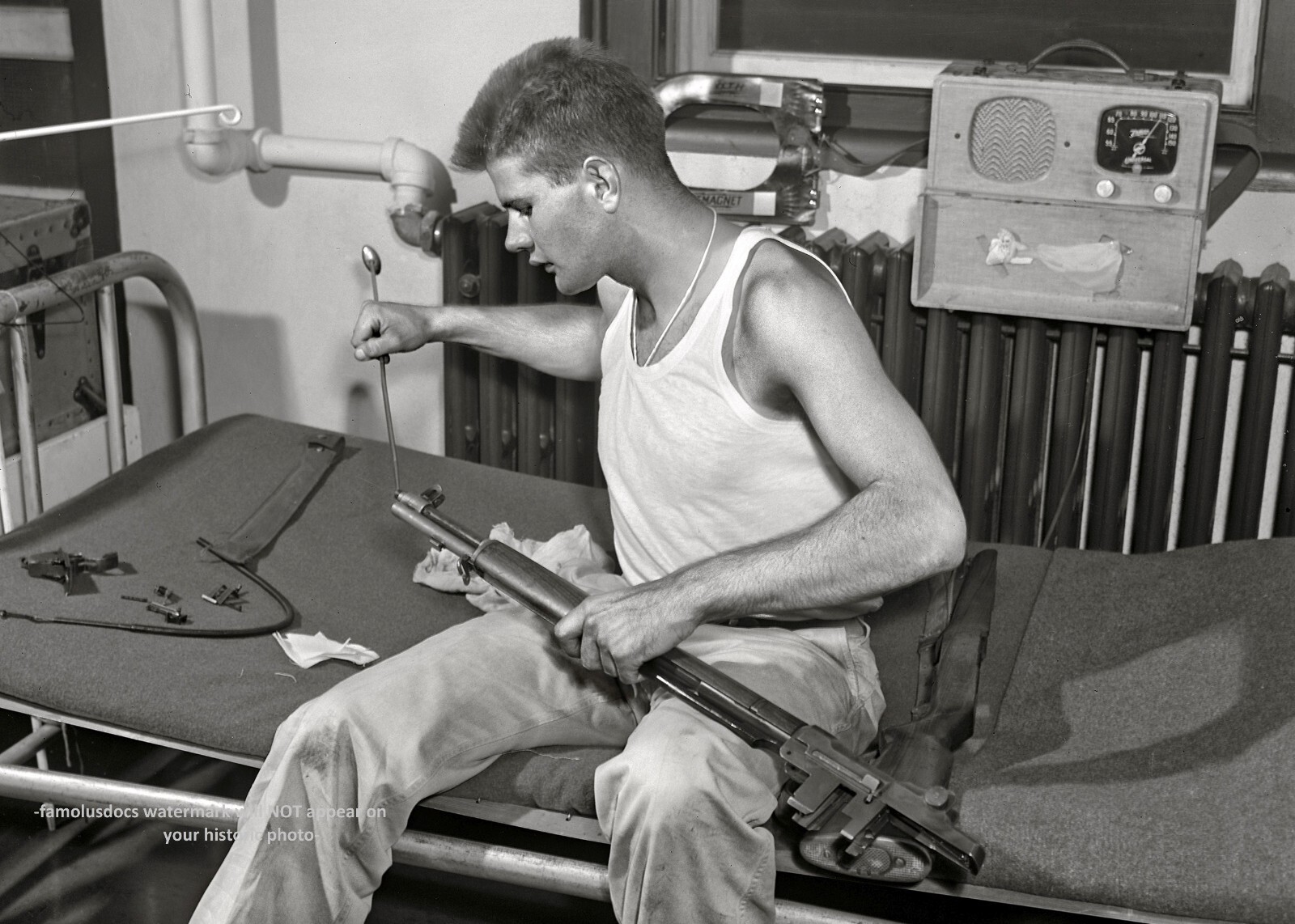M1 Rifle Cleaning PHOTO US Army World War 2 WW2 1942 Sergeant Soldier M ...