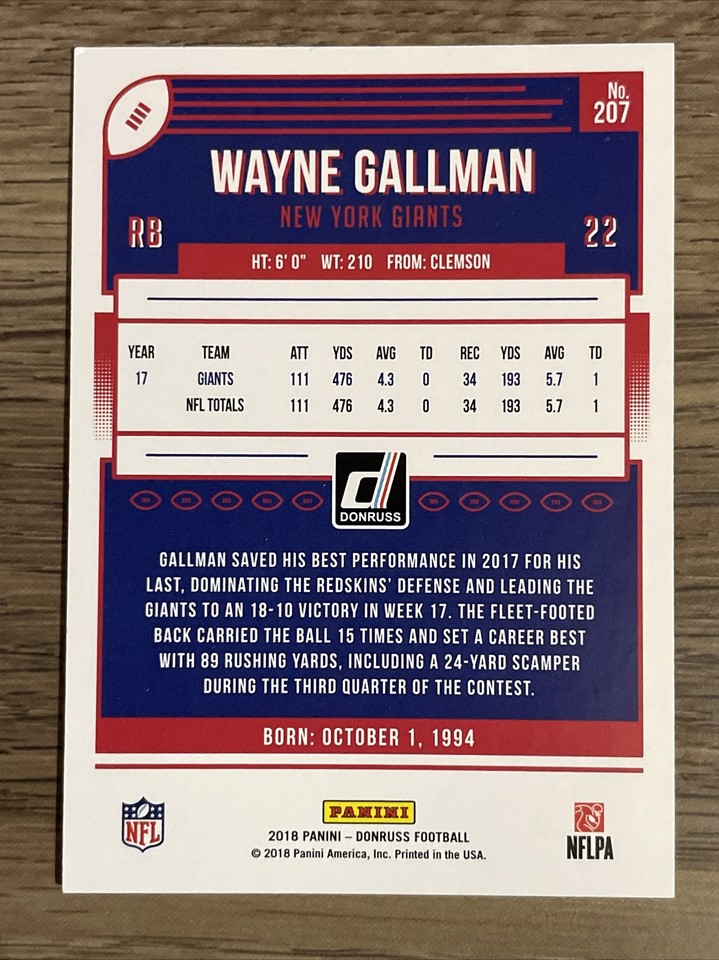 2018 Donruss Season Stat Line #207 Wayne Gallman /400 | eBay