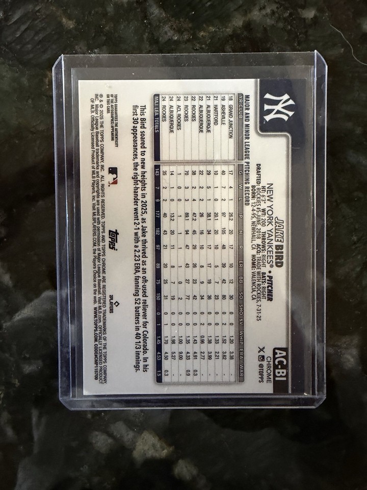 2025 Topps Chrome Update Jake Bird Auto True Purple Refractor #91/250 ...